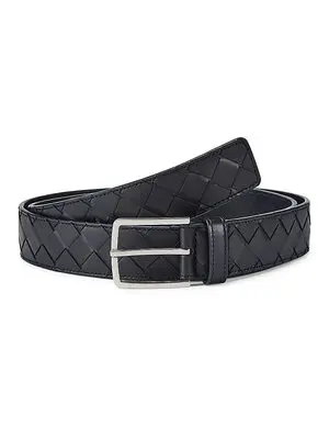 Bottega Veneta Intrecciato Leather Belt Midnight Silver