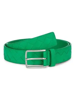 Bottega Veneta Intrecciato Leather Belt Parakeet Silver