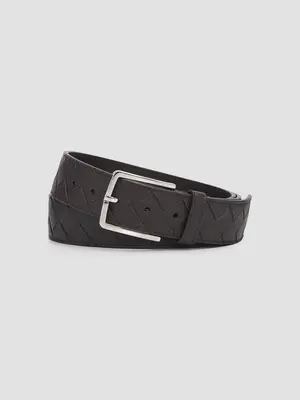 Bottega Veneta Intrecciato Leather Belt Silver Natural