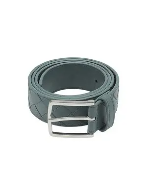 Bottega Veneta Intrecciato Leather Belt Slate Silver