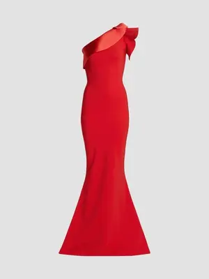 Chiara Boni La Petite Robe Kika Ra Ruffled One-shoulder Trumpet Gown - Passion