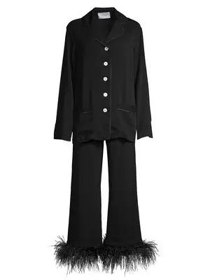 Sleeper Women's Party Faux Feather 2-Piece Pajama Set - White  Black