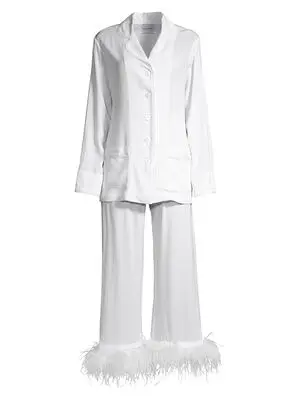 Sleeper Women's Party Faux Feather 2-Piece Pajama Set - White  - White