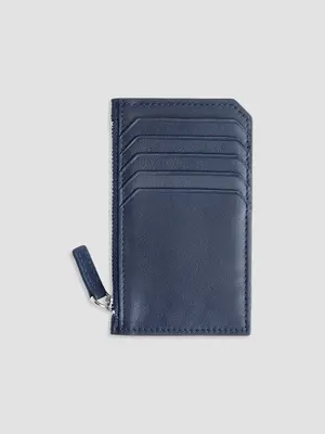 ROYCE NEW YORK Zip Leather Card Wallet - Navy Blue