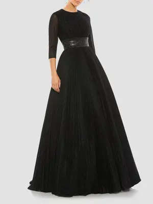 Mac Duggal Shimmering Pleated A-line Gown