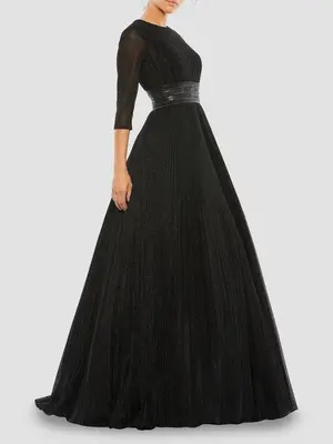Mac Duggal Shimmering Pleated A-line Gown