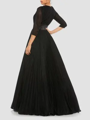 Mac Duggal Shimmering Pleated A-line Gown