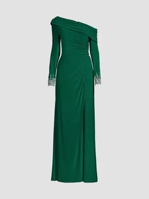 Mac Duggal Asymmetrical Jeweled Gown - Emerald