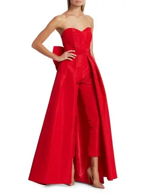 Alexia Maria Convertible Bow-embellished Silk Faille Jumpsuit