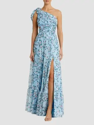 Mac Duggal Ieena Floral Chiffon Gown Aqua Multi
