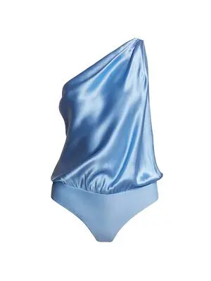 Cami Nyc Darby One-shoulder Silk Bodysuit Agua