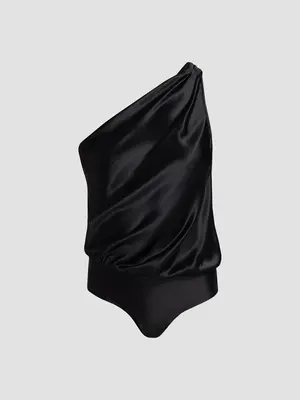 Cami Nyc Darby One-shoulder Silk Bodysuit - Black