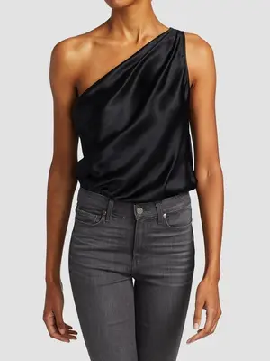 Cami Nyc Darby One-shoulder Silk Bodysuit - Black