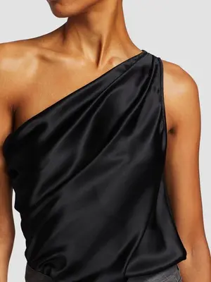 Cami Nyc Darby One-shoulder Silk Bodysuit - Black