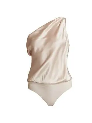Cami Nyc Darby One-shoulder Silk Bodysuit Blush