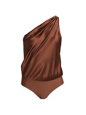 Cami Nyc Darby One-shoulder Silk Bodysuit Coffee