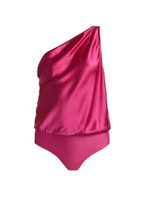 Cami Nyc Darby One-shoulder Silk Bodysuit Magenta