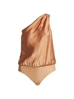 Cami Nyc Darby One-shoulder Silk Bodysuit Tawny