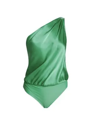 Cami Nyc Darby One-shoulder Silk Bodysuit Turquoise