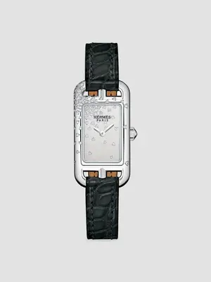Hermès Nantucket 29mm Stainless Steel, Diamond & Alligator Strap Watch - Black
