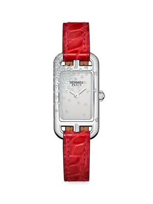 Hermès Nantucket 29mm Stainless Steel, Diamond & Alligator Strap Watch - Red
