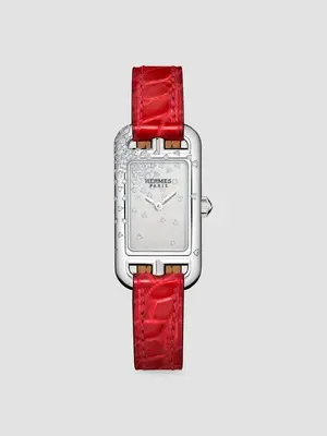 Hermès Nantucket 29mm Stainless Steel, Diamond & Alligator Strap Watch - Red