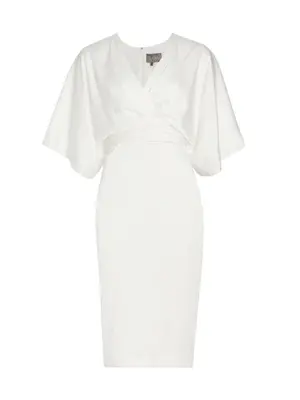 Theia V-neck Satin Dress - Ivory