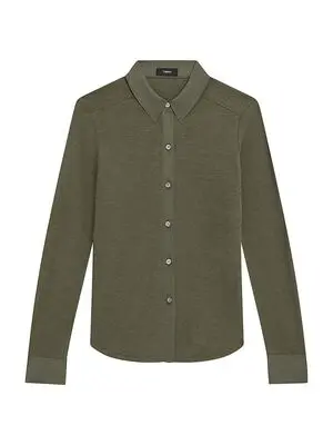 Theory Riduro Organic Cotton Shirt Dark Olive