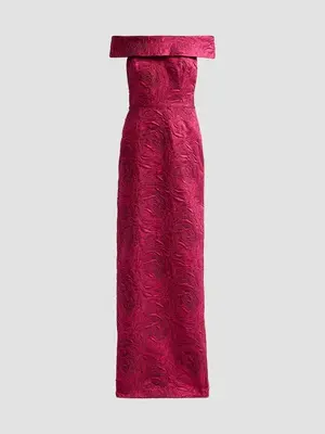 Rickie Freeman For Teri Jon Jacquard Off-the-shoulder Gown - Lipstick