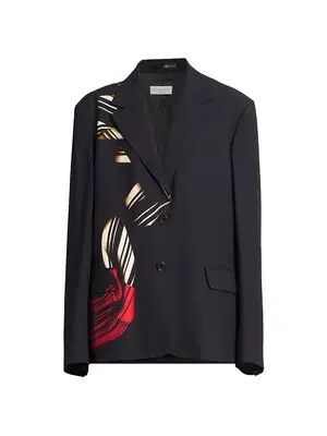 Dries Van Noten Printed Oversized Blazer - Black
