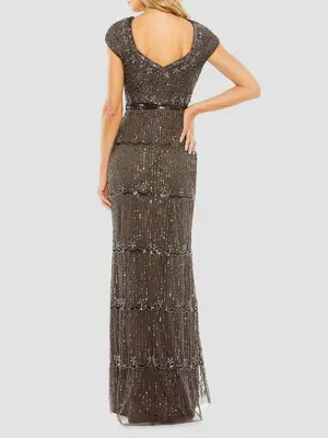 Mac Duggal Embellished Cap Sleeve Gown - Charcoal