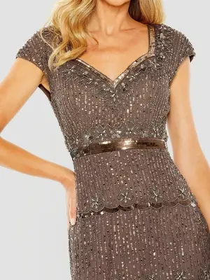 Mac Duggal Embellished Cap Sleeve Gown - Charcoal