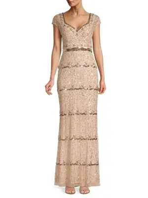 Mac Duggal Embellished Cap Sleeve Gown - Charcoal