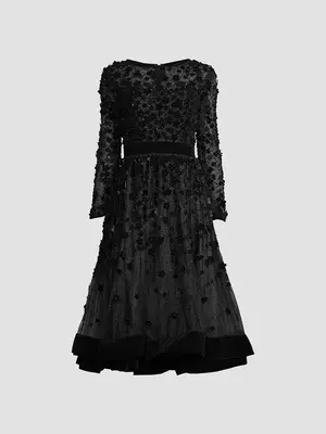 Mac Duggal Floral Appliqué Tea Dress - Black