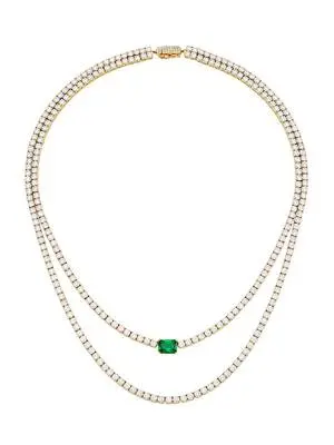 Adriana Orsini Stunner 18k-gold-plated & Cubic Zirconia Double Chain Necklace - Gold With Emerald