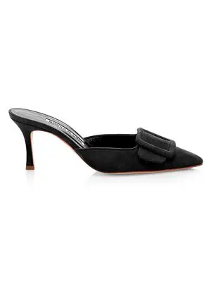 Manolo Blahnik Women's Maysale 70MM Suede Mules - Light Blue  - Black