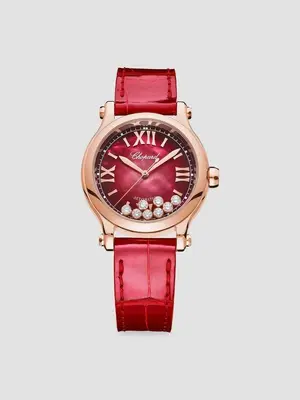 Chopard Happy Sport 18k Diamond & Alligator Strap Watch - Red