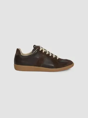 MAISON MARGIELA Replica Leather & Suede Sneakers Dark Kaky