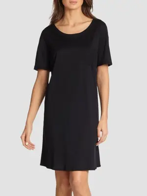 Hanro Cotton Deluxe Short-sleeve Gown - Black