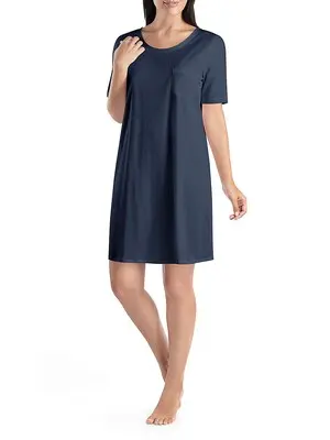 Hanro Cotton Deluxe Short-sleeve Gown Deep Navy