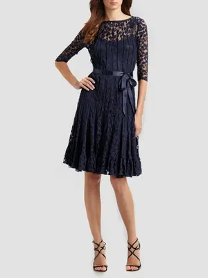 Rickie Freeman For Teri Jon Lace Pintuck Dress - Navy