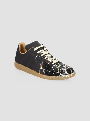 MAISON MARGIELA Replica Paint Splatter Leather Low-top Sneakers Black Paint