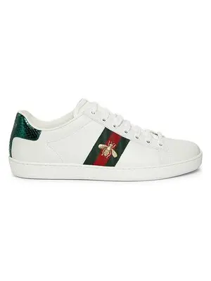 Gucci Women's New Ace Bee Embroidered Sneakers - White  - White
