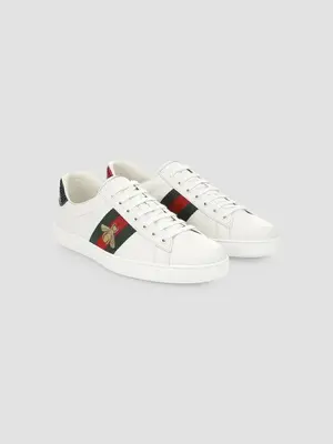 Gucci New Ace Bee Embroidered Sneakers - White
