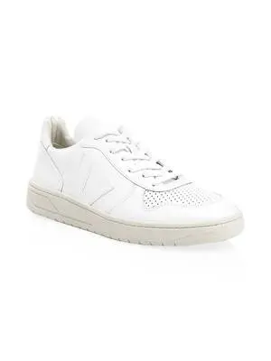 VEJA Men's V-10 Leather Low-Top Sneakers - White Black  Extra White