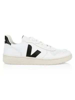 VEJA Men's V-10 Leather Low-Top Sneakers - White Black  White Black