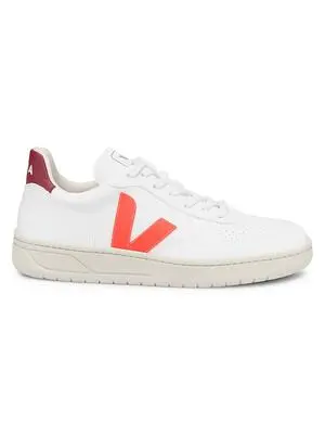 VEJA Men's V-10 Leather Low-Top Sneakers - White Black  White Orange Marsala