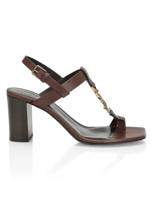 Saint Laurent Cassandra Leather Slingback Sandals Brown