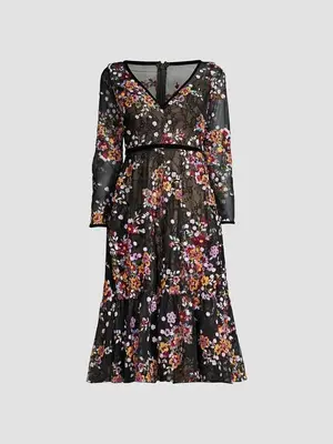 Mac Duggal Embroidered Floral Lace Tea Dress - Black Multi
