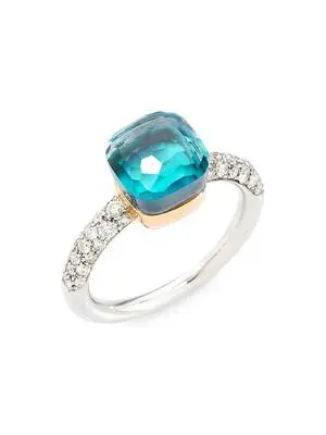 Pomellato Nudo 18k Two-tone Gold & Sky Blue Topaz Doublet & Diamond Petite Ring